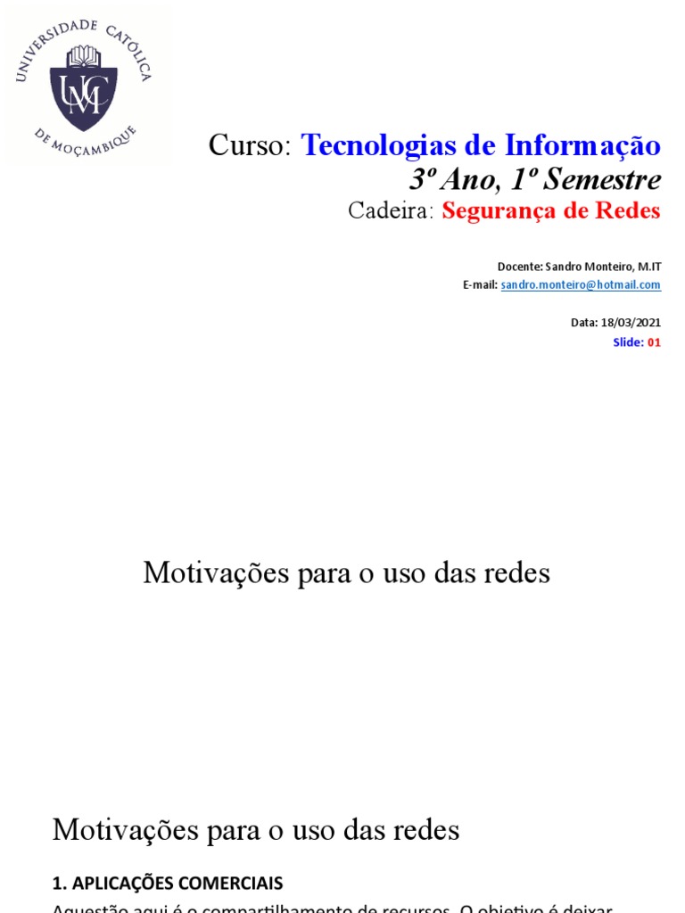 Slide 01 | PDF | Rede de computadores | Voz sobre IP (VoIP)