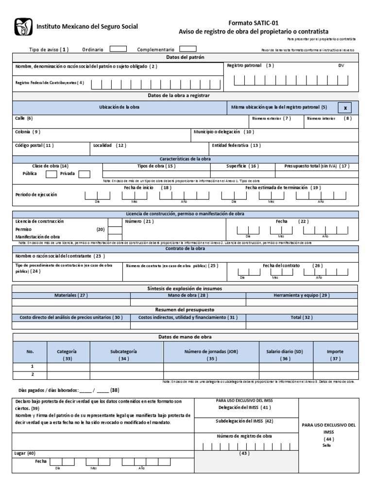 SATIC 01 Aviso de Registro de Obra | PDF | Presupuesto