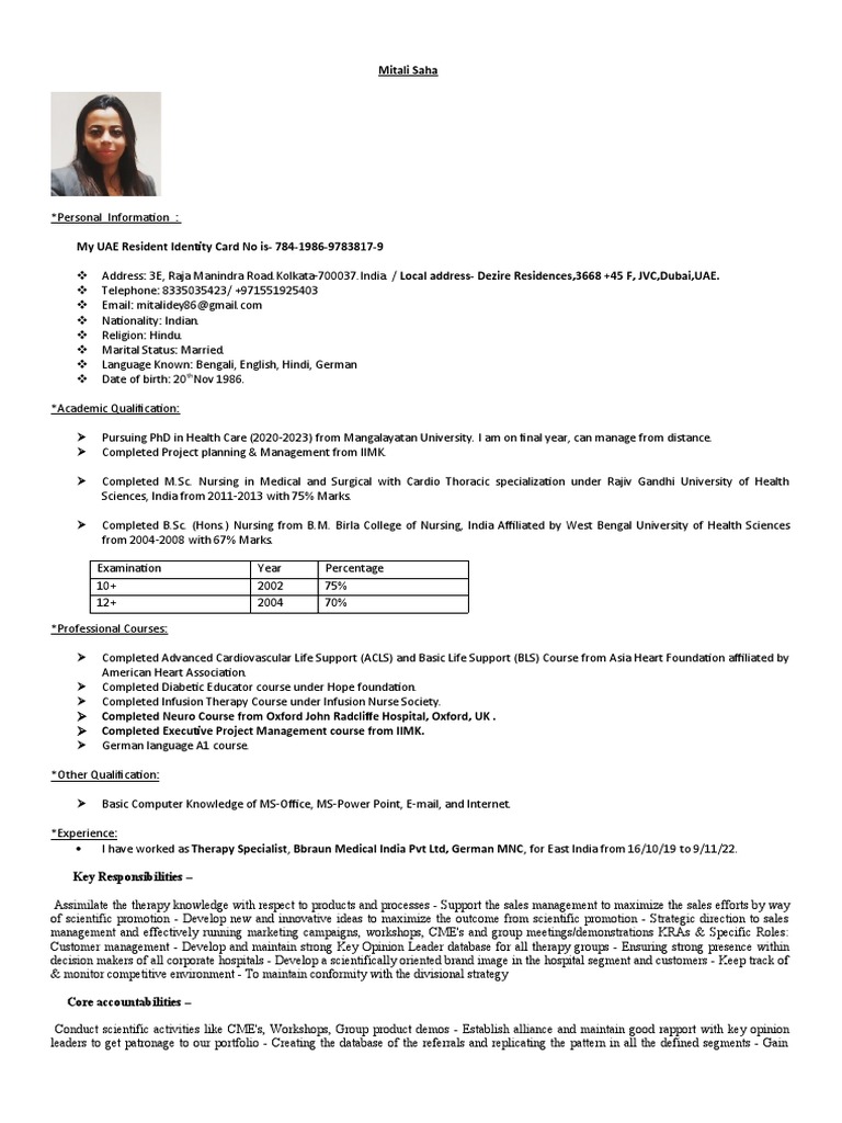 CV Mitali Saha | PDF | Nursing | Medicine
