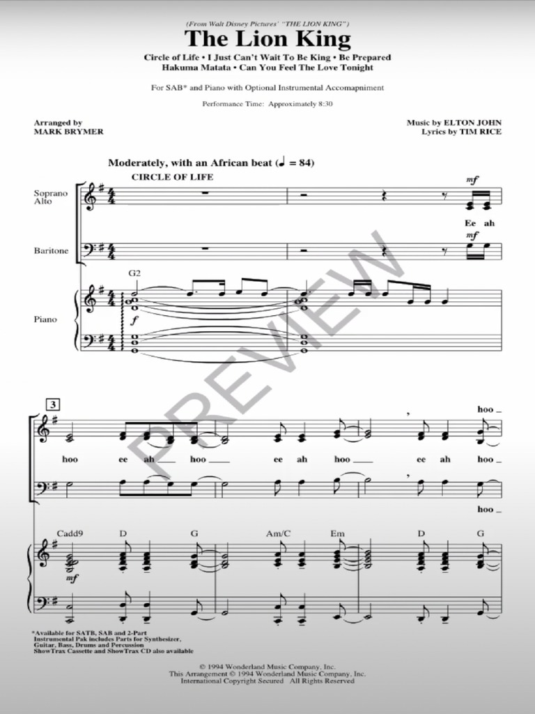 Lion King SAB Mark Brymer PDF | PDF