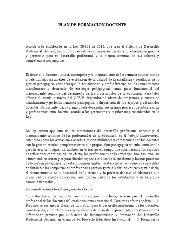 Plan de Formacion Docente | PDF | Maestros | Pedagogía