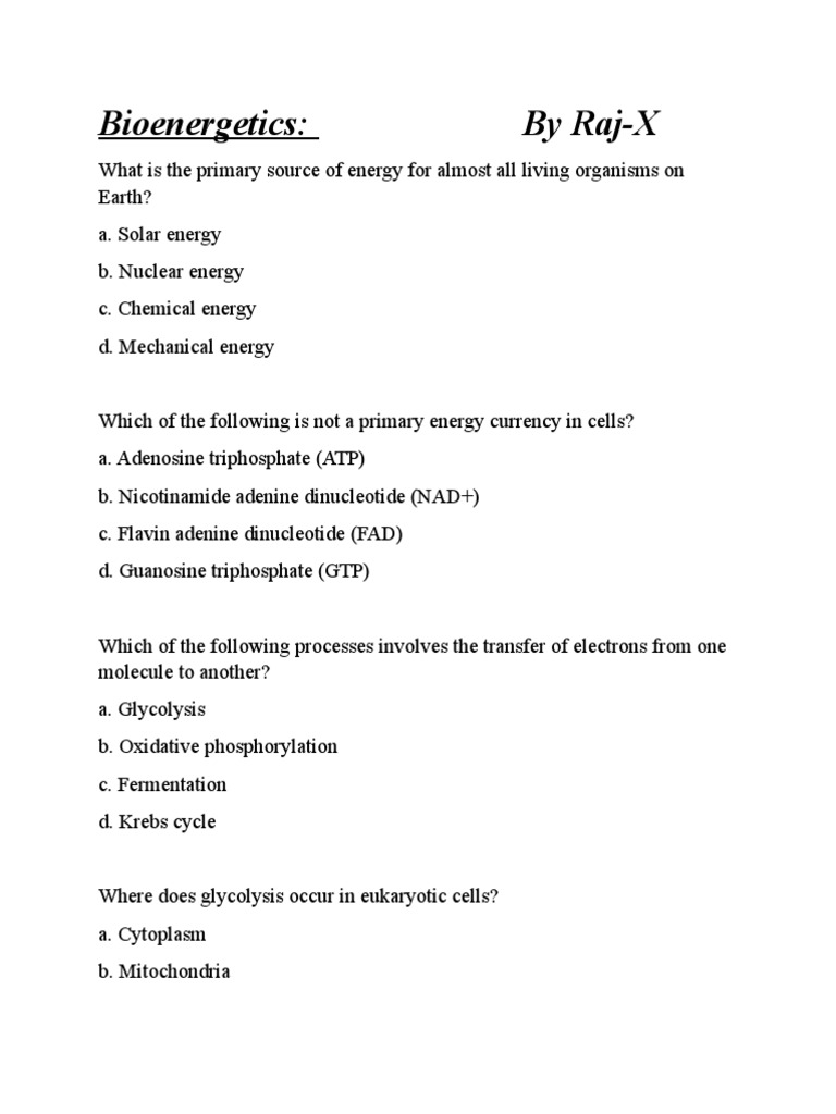 Bioenergetics Mcqs | PDF | Adenosine Triphosphate | Cellular Respiration Bioenergetics Mcqs | PDF | Adenosine Triphosphate | Cellular Respiration