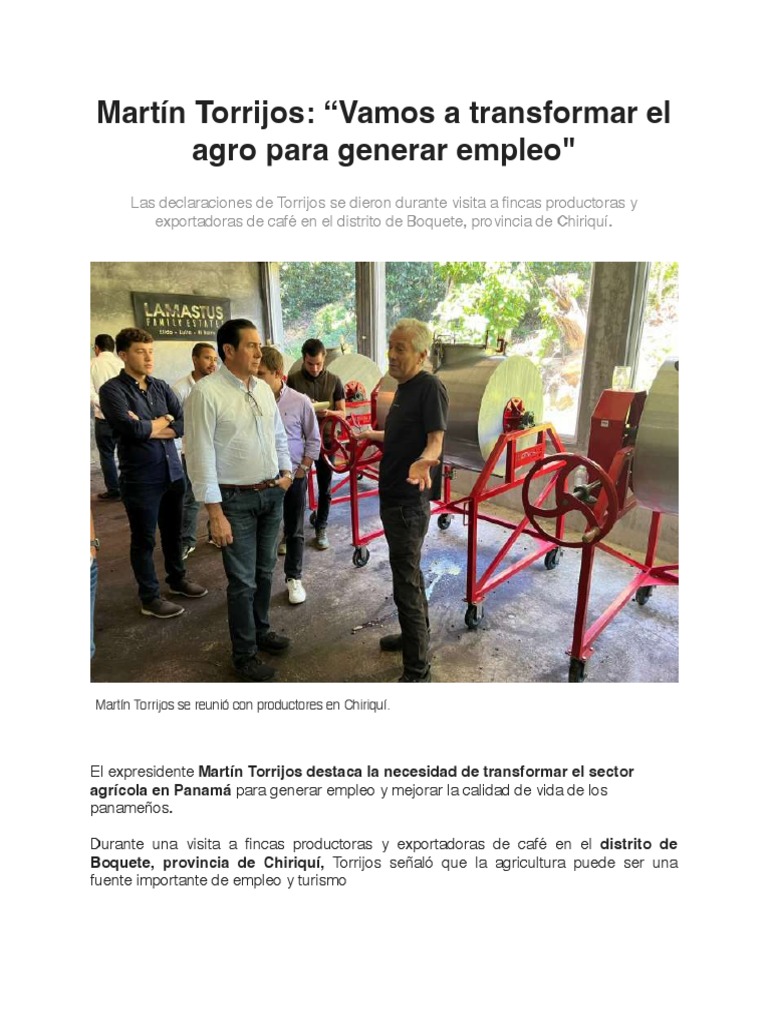 Martín Torrijos - "Vamos A Transformar El Agro para Generar Empleo" | PDF | Tecnología