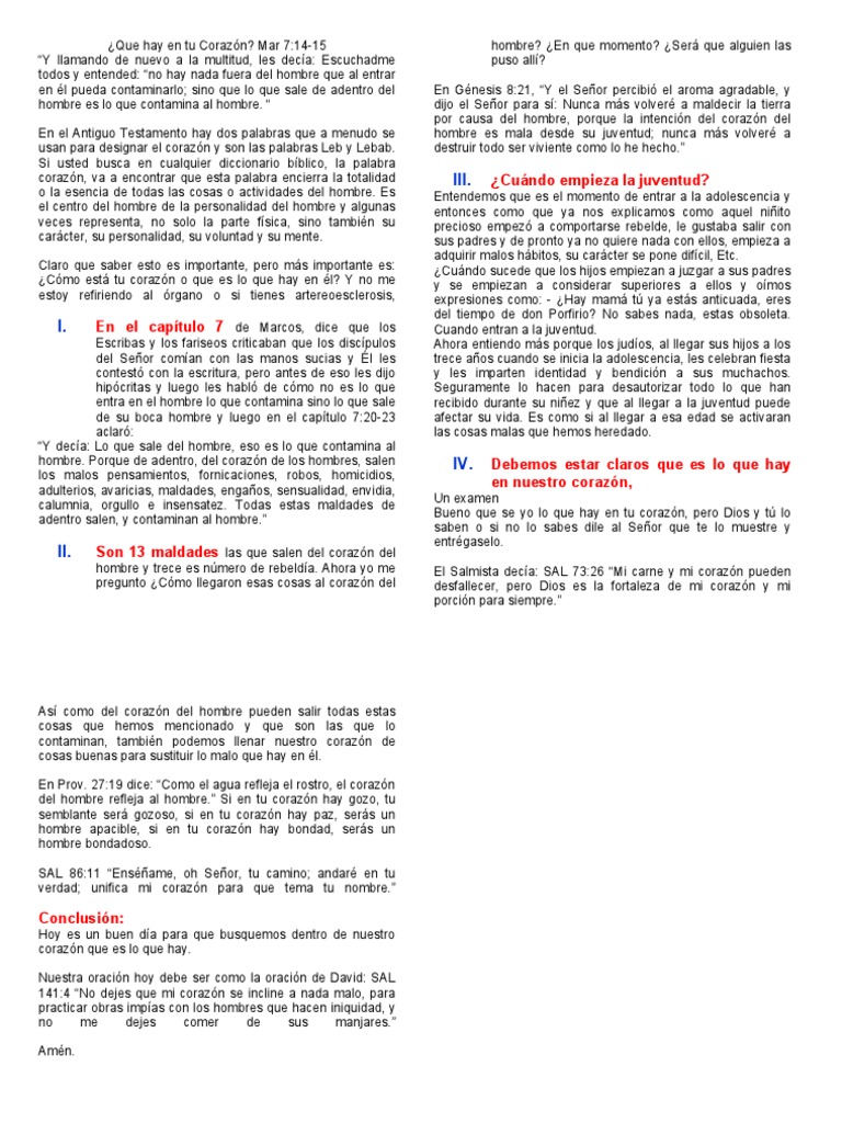 ¿Qué hay en tu corazón? Reflexiones cristianas | PDF