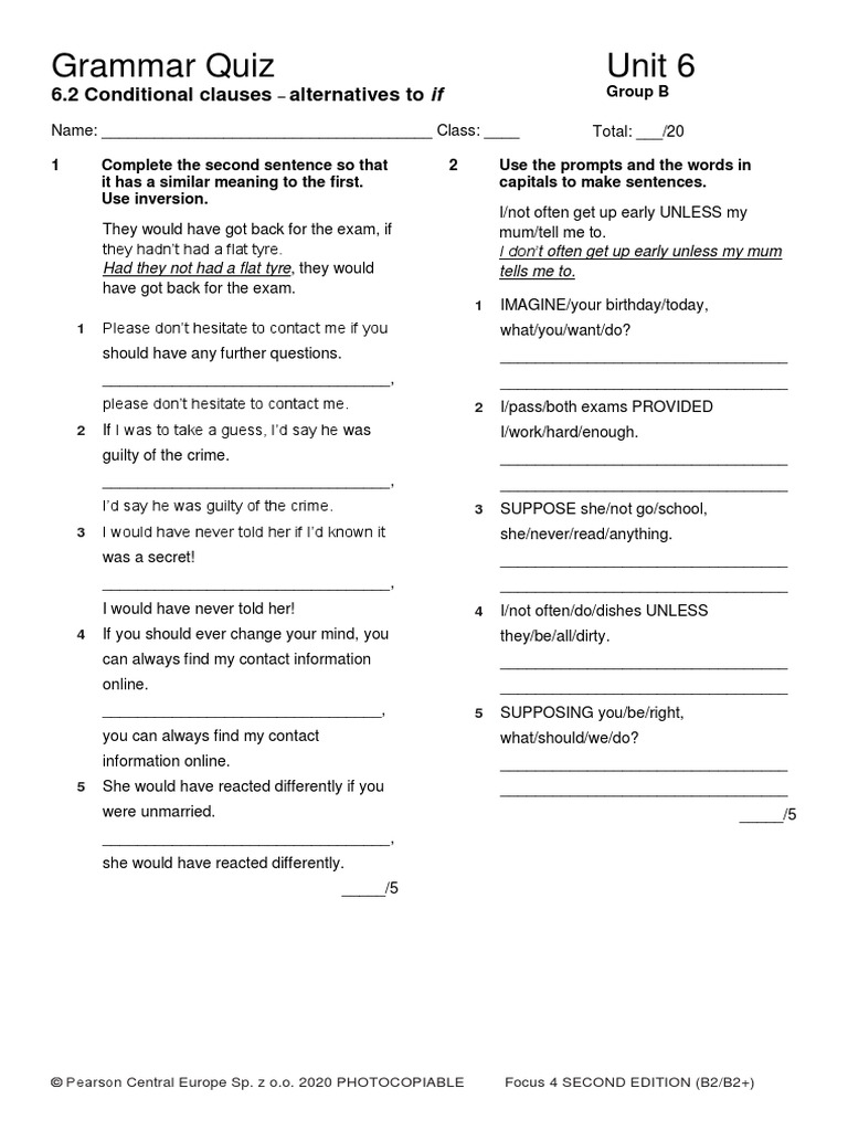 Focus4 2E Grammar Quiz Unit6.2 GroupB 2kol | PDF | Sentence ...