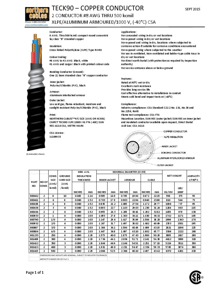 TECK90 Large Sizes Copper 8 To 500 1000V Rev2 | PDF | Electrical Wiring ...