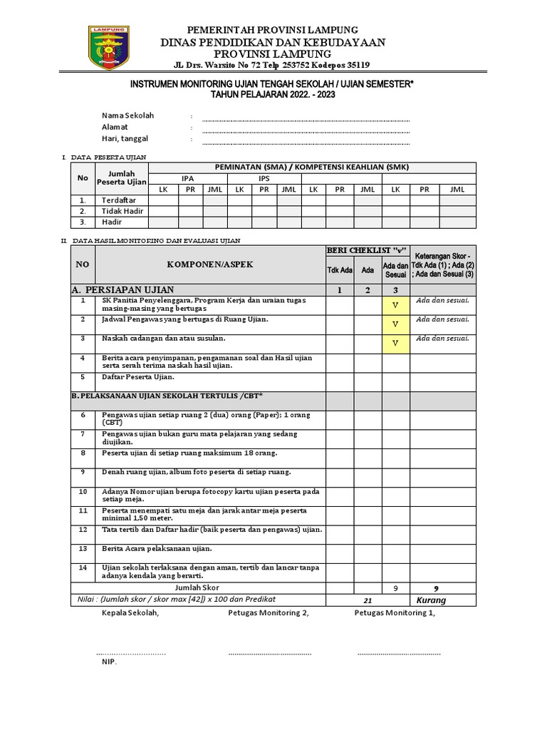 00 Instrumen Monev Pas 2023 | PDF