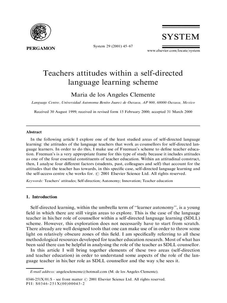 Teachers Attitudes Within A Self-Directed Language Learning Scheme ...