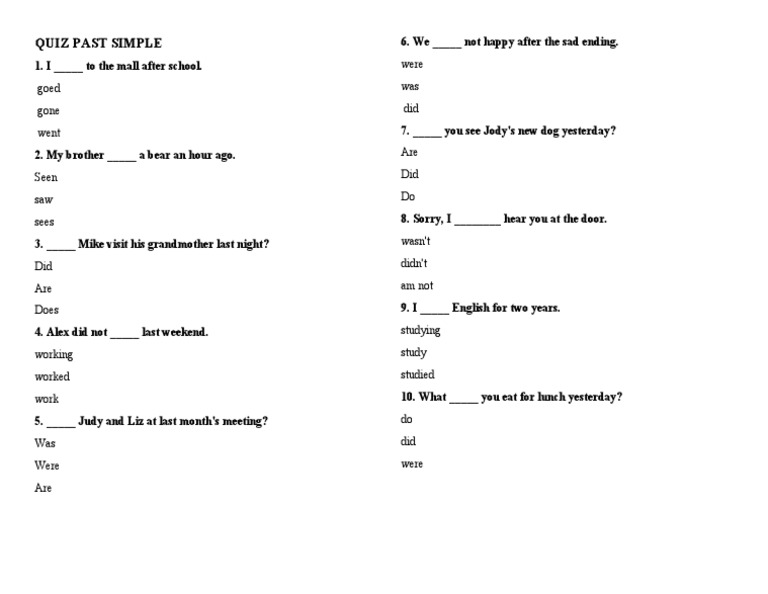 Quiz Past Simple | PDF