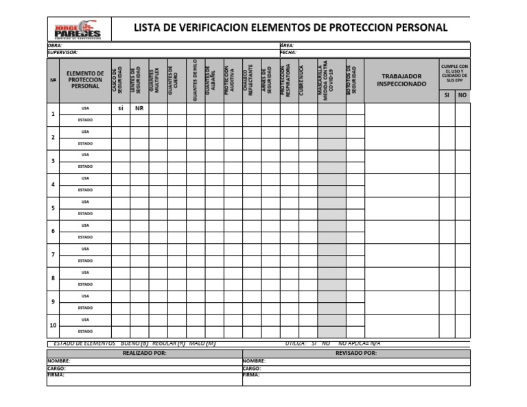 Lista de Verificacion de EPP - PAREDES | PDF