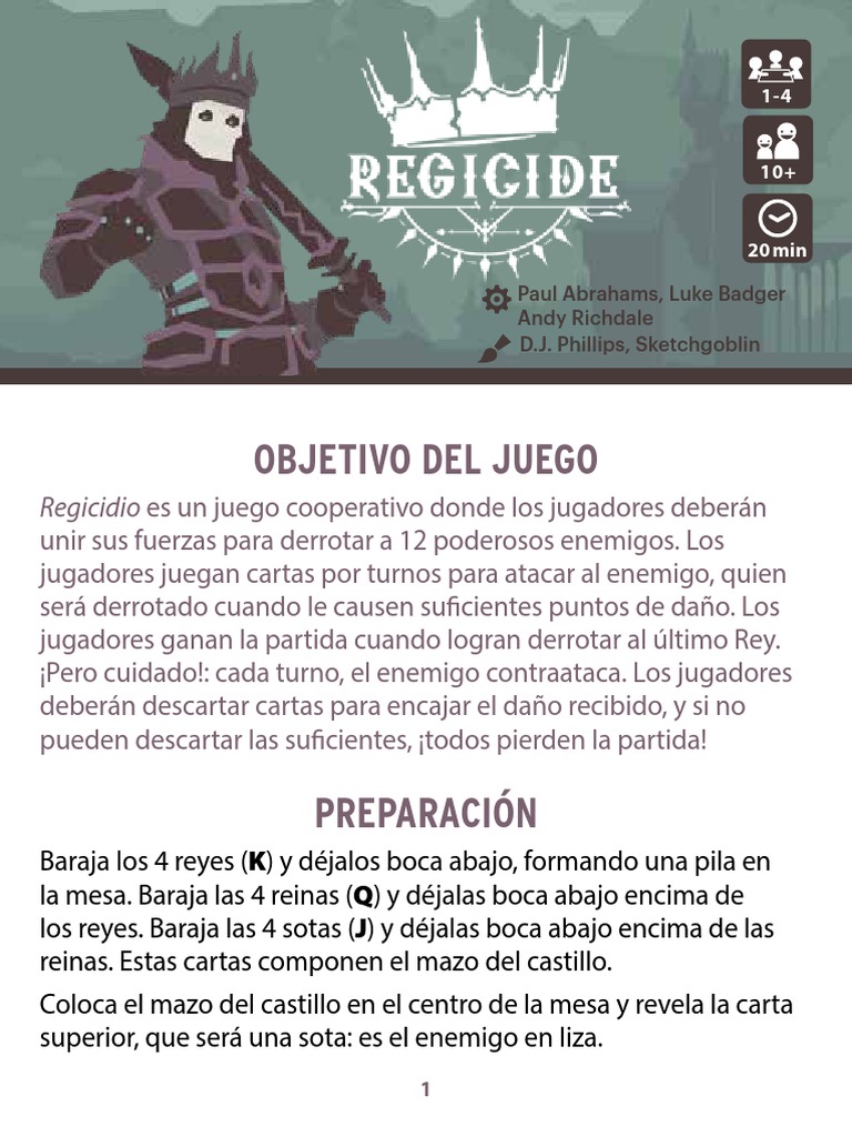 Regicide Reglas | PDF | Jugando a las cartas | Dispositivos de juego