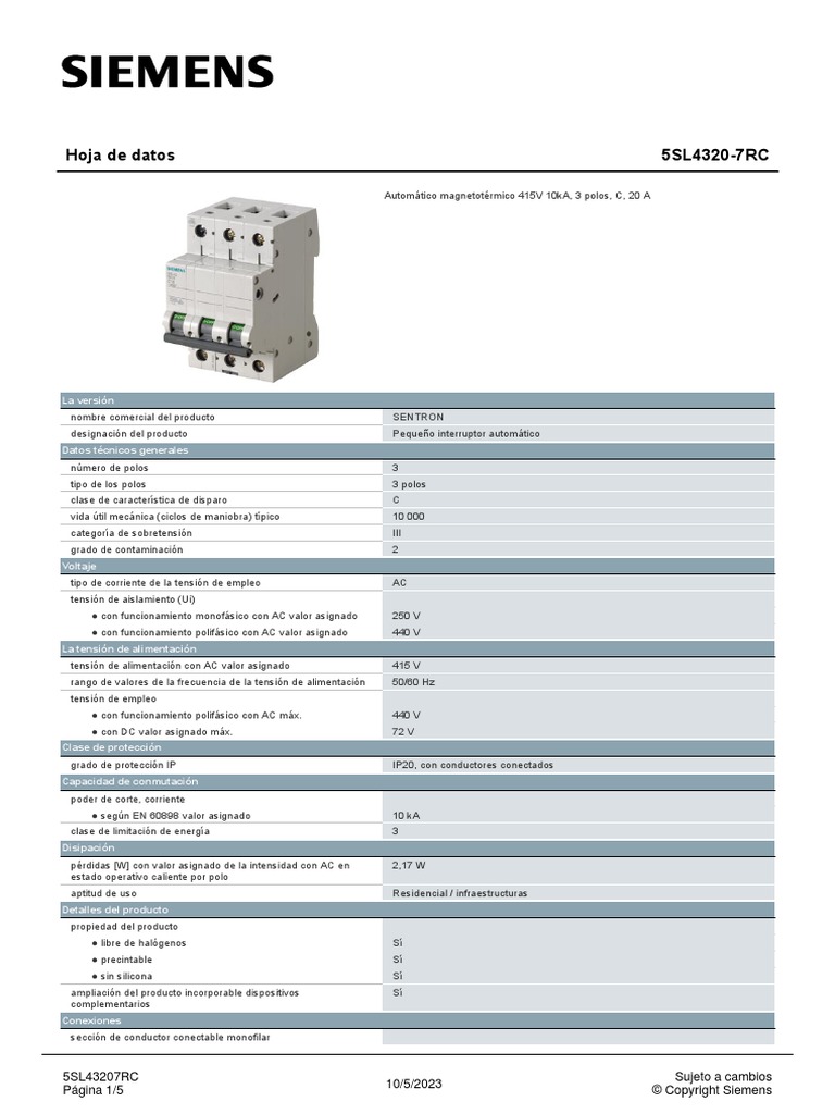 5SL43207RC Datasheet Es | PDF | Ingenieria Eléctrica | Electricidad