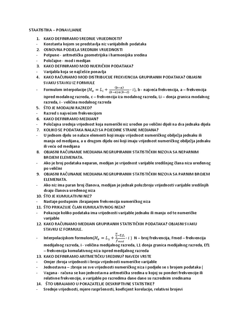 Statistika - Ponavljanje | PDF
