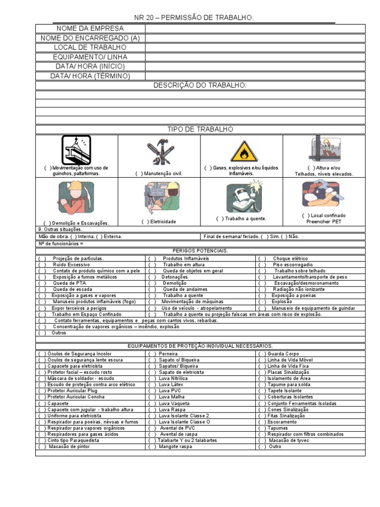 Permissão de Trabalho NR20. | PDF | Eletricista | Eletricidade