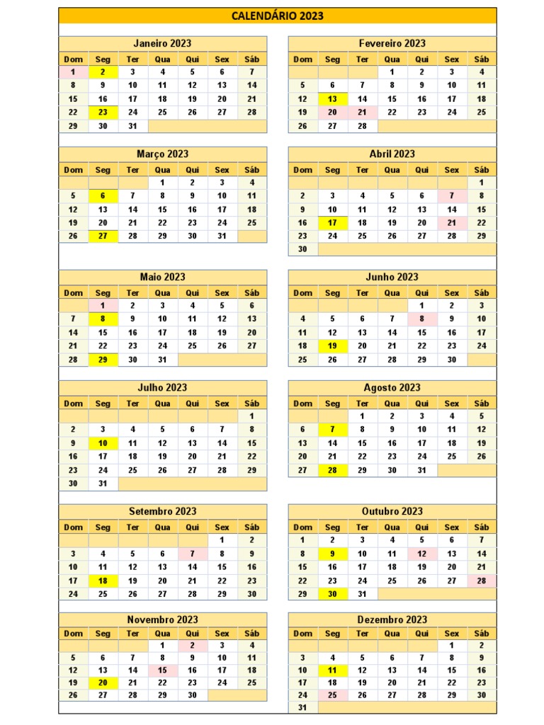Calendário Completo de 2023 | PDF