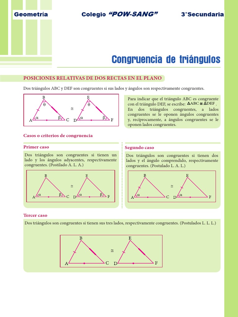 CONGRUENCIA DE TRIANGULOS | PDF | Triángulo | Geometría del plano ...