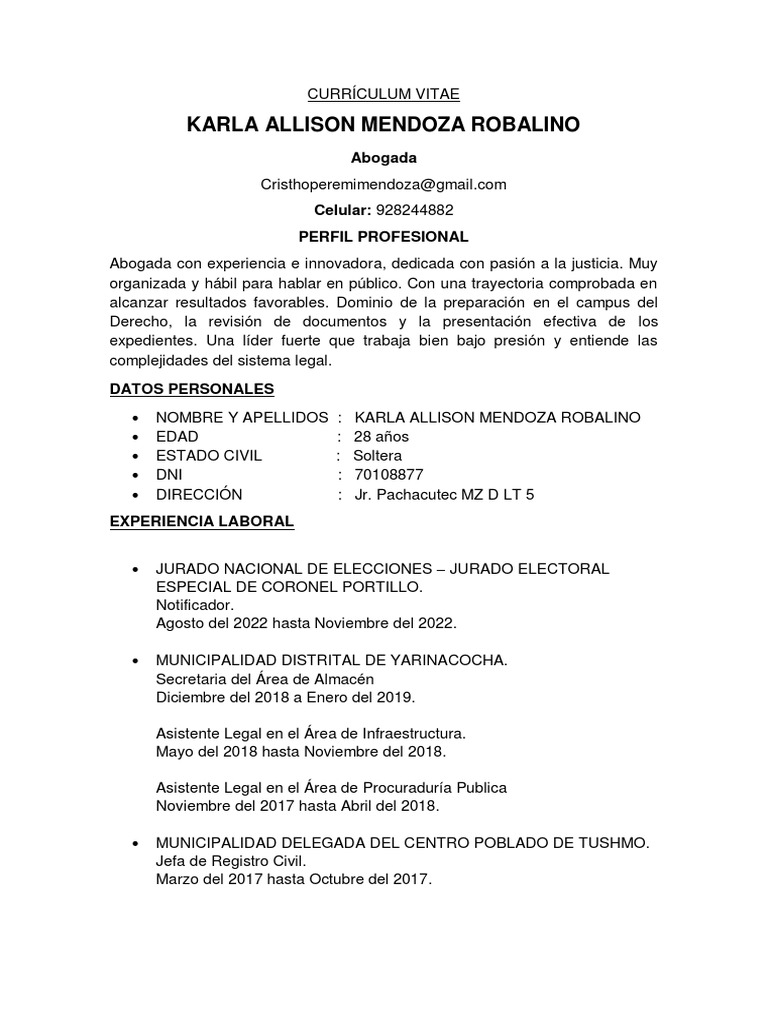 CV Abogada Mendoza Robalino Karla Allison | PDF | Política | Ciencias sociales