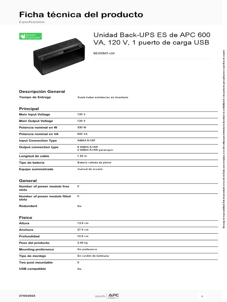 Back UPS - BE600M1 LM | PDF | Ingenieria Eléctrica | Metrología