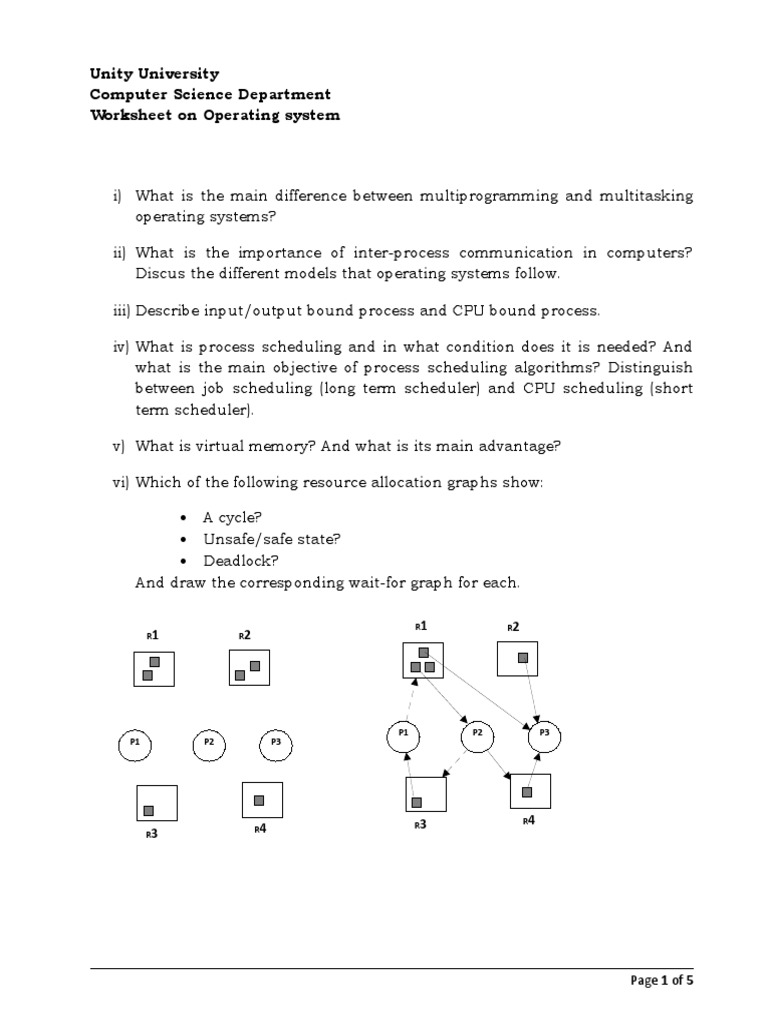 Os Worksheet Pdf Process Computing Kernel Operating System