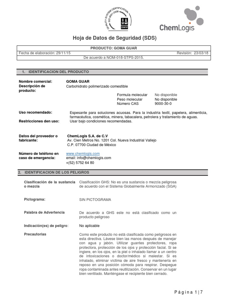 HDSM Goma Guar | PDF | Agua | Química