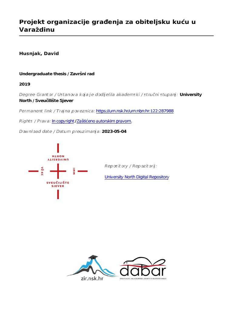 Projekt Organizacije Gradenja Za Obiteljsku Kucu U Husnjak | PDF