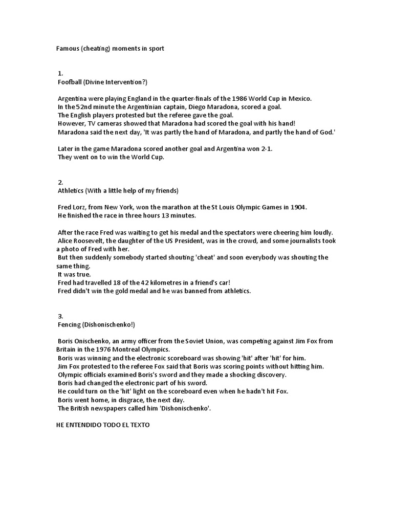 Famous Cheating Moments in Sports | PDF | History | Mystery, Thriller ...