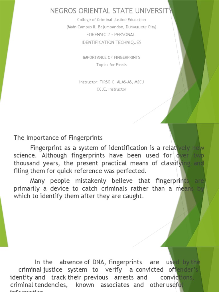 Forensic 2 The Importance of Fingerprints Midterm Final | PDF ...
