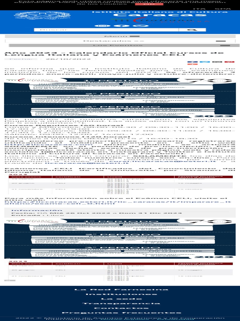 Año 2023 - Calendario Oficial Cursos de Lengua Italiana y Exámenes CELI | PDF | Internet ...