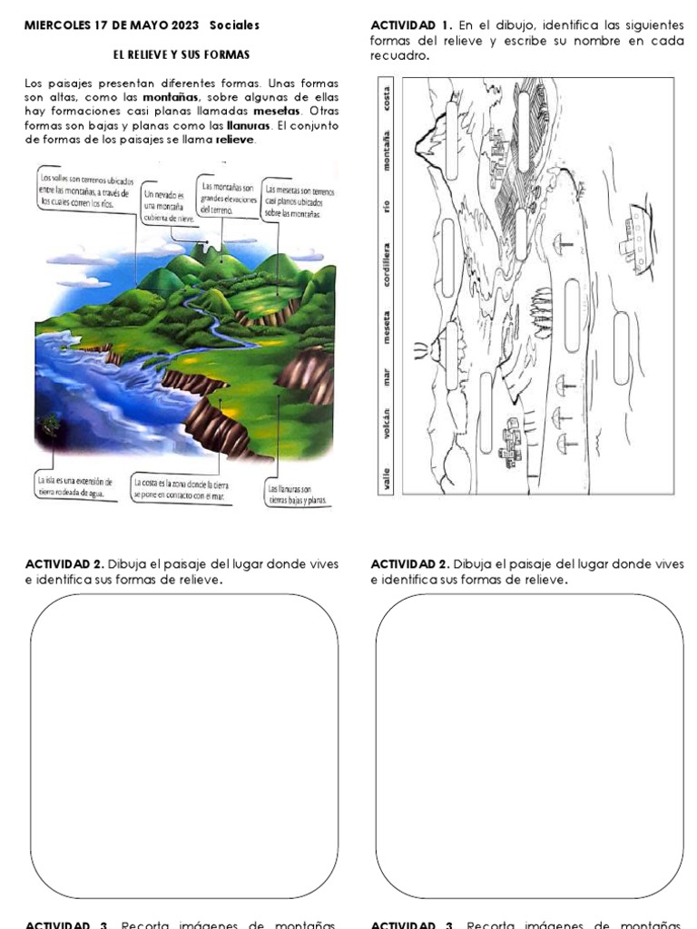 Hojas De Trabajo Sobre Formas Del Relieve
