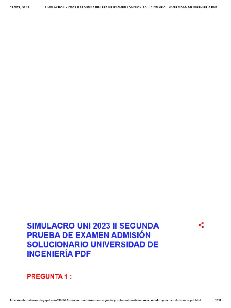 01 Simulacro Uni 2023 Ii Segunda Prueba de Examen Admisión Solucionario Universidad de ...