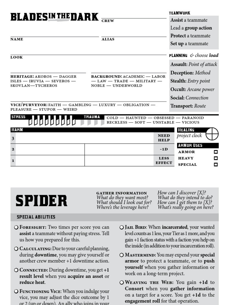 Blades Playbook Large Print SPIDER | PDF