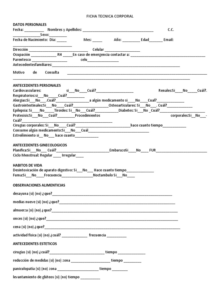Ficha Tecnica Corporal | PDF | Obesidad | Causas de la muerte