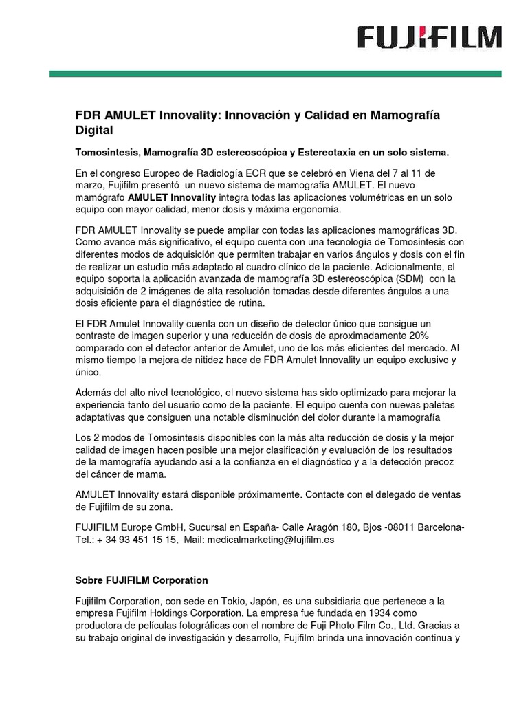 Amulet Innovality | PDF | Mamografía | Fujifilm