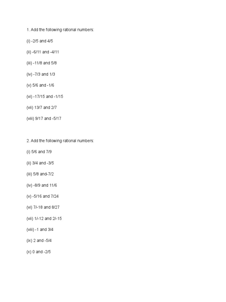 7) DPP - 07 Basic (Addition of Rational Numbers) | PDF