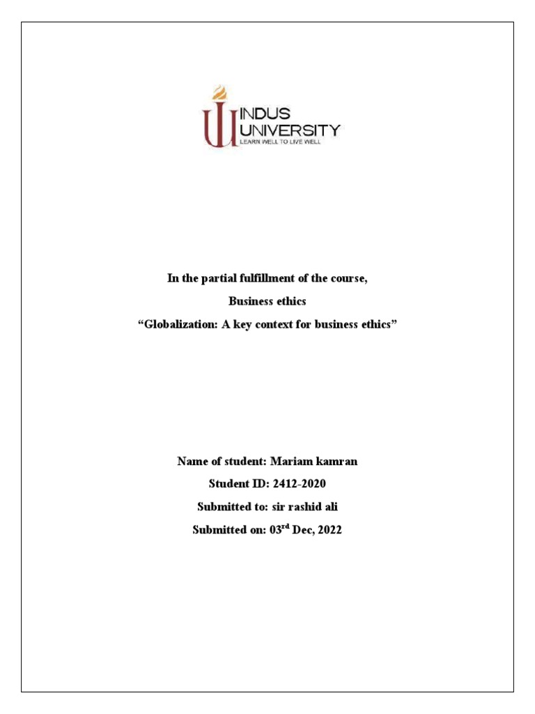 Business Ethics Report Pdf Globalization Business Ethics