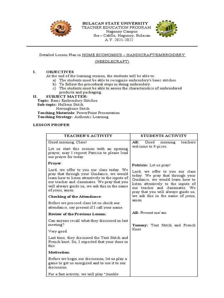 Lesson Plan Group 10 | PDF | Embroidery | Lesson Plan