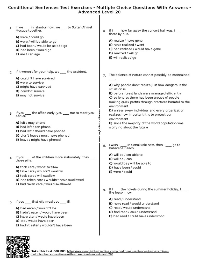 519 - Conditional Sentences Test Exercises Multiple Choice Questions ...