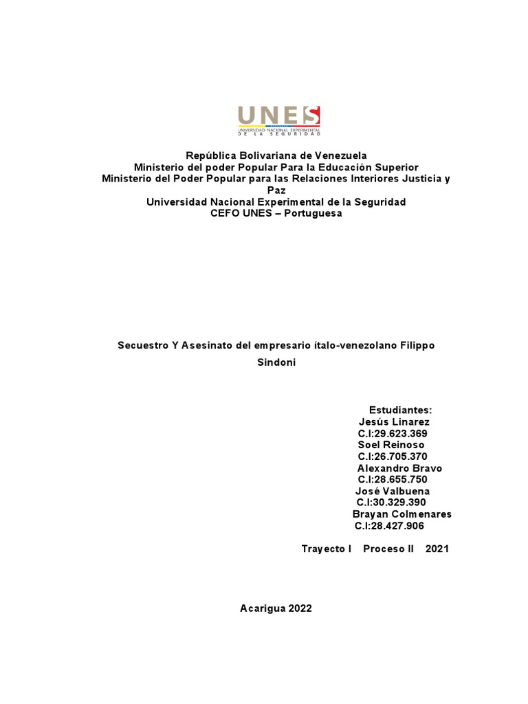 Secuestro y Asesinato Del Italo-Venezolano Filippo Sindoni | PDF ...