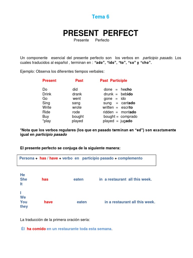 Present Perfect | PDF | Verbo | Tipología Lingüística