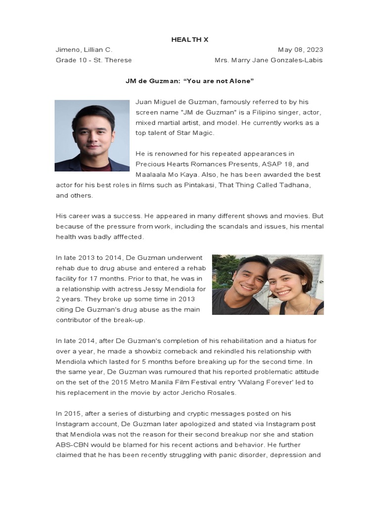 Health 10 - JM de Guzman | PDF