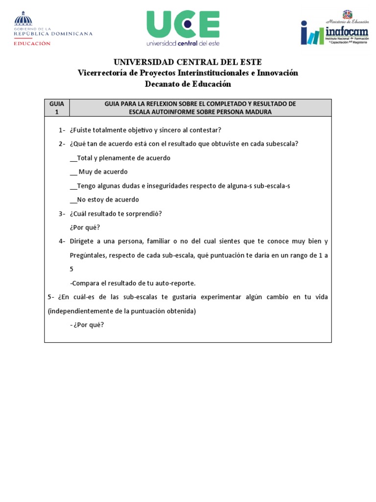 1 - GUIAS PARA REFLEXION Autoinforme | PDF | Crecimiento personal y ...