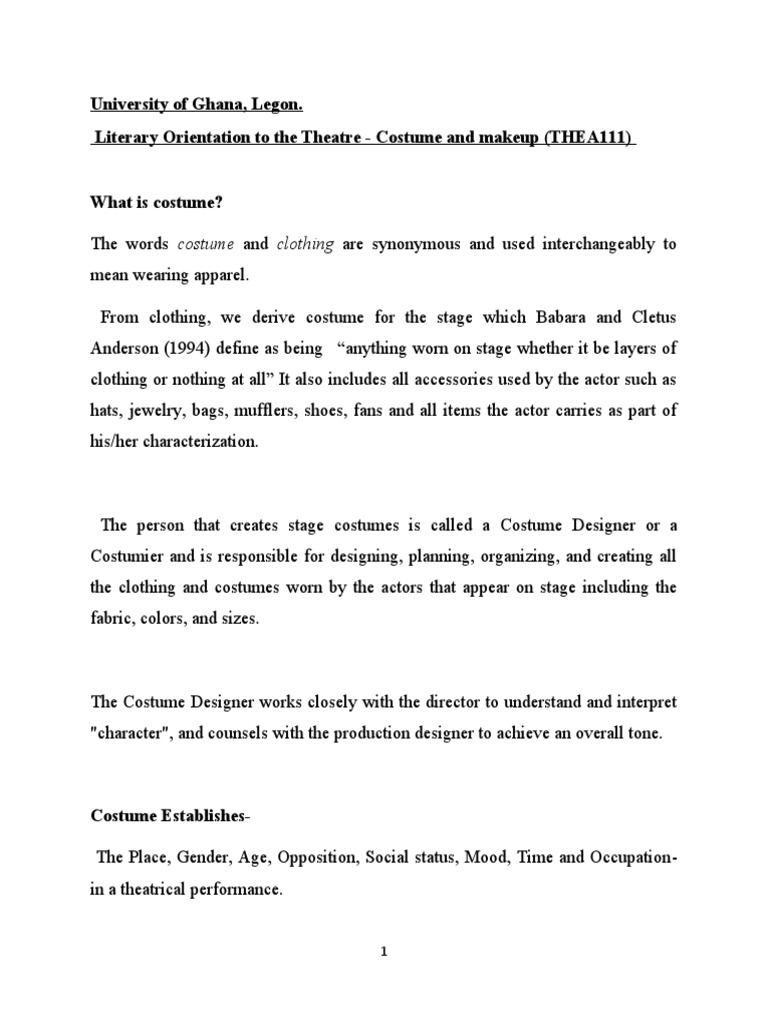 2023 THEA 111 Costume Notes | PDF | Clothing | Softlines (Retail)