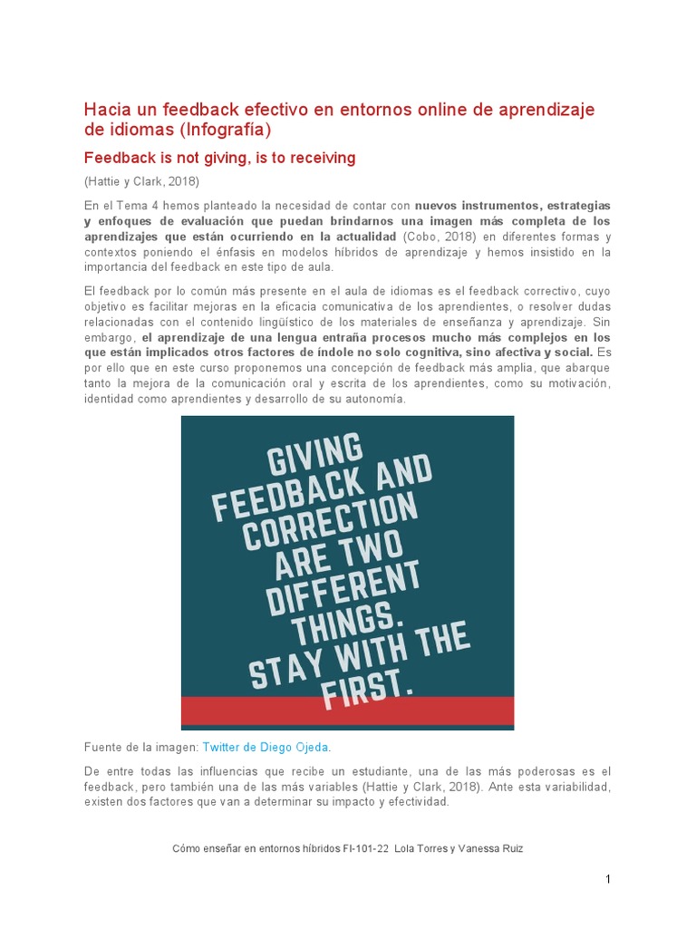 4.4 Hacia un feedback efectivo en el aula de idiomas | PDF | Aprendizaje | Realimentación
