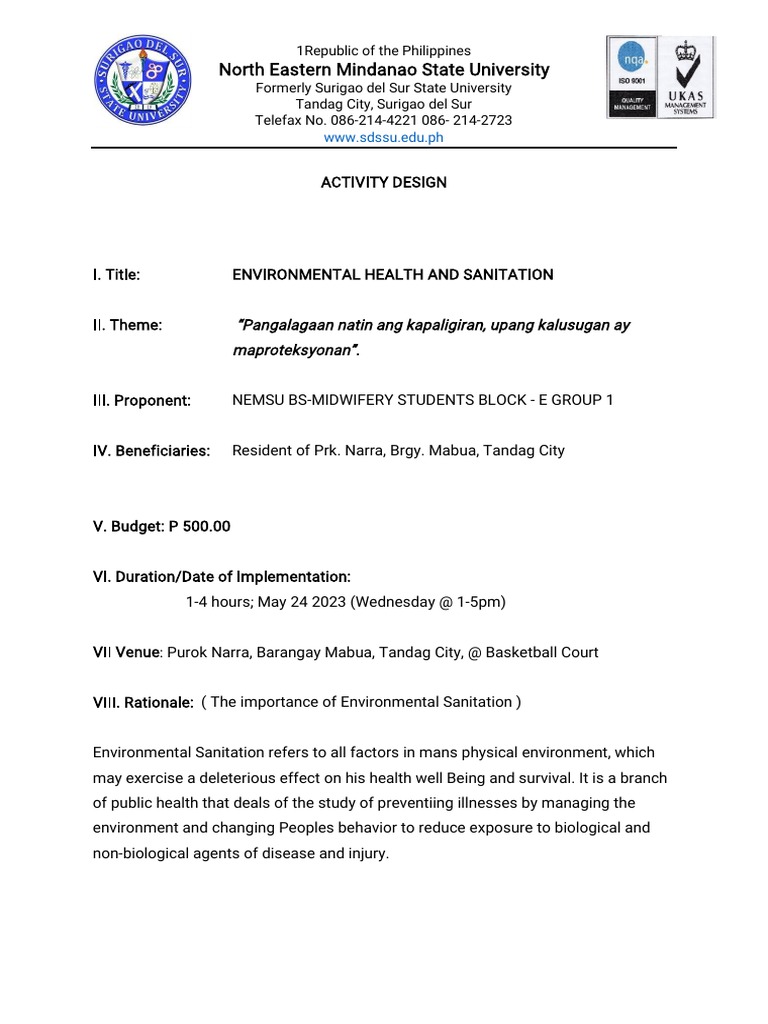 Activity Design | PDF | Sanitation | Public Health