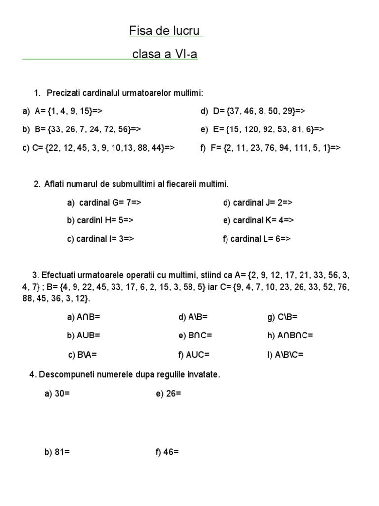 Fisa Clasa A VI-a | PDF