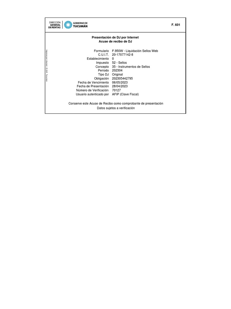 Acuse Presentacion Web Dgr-Impuesto de Sellos Web Declaracion Jurada | PDF