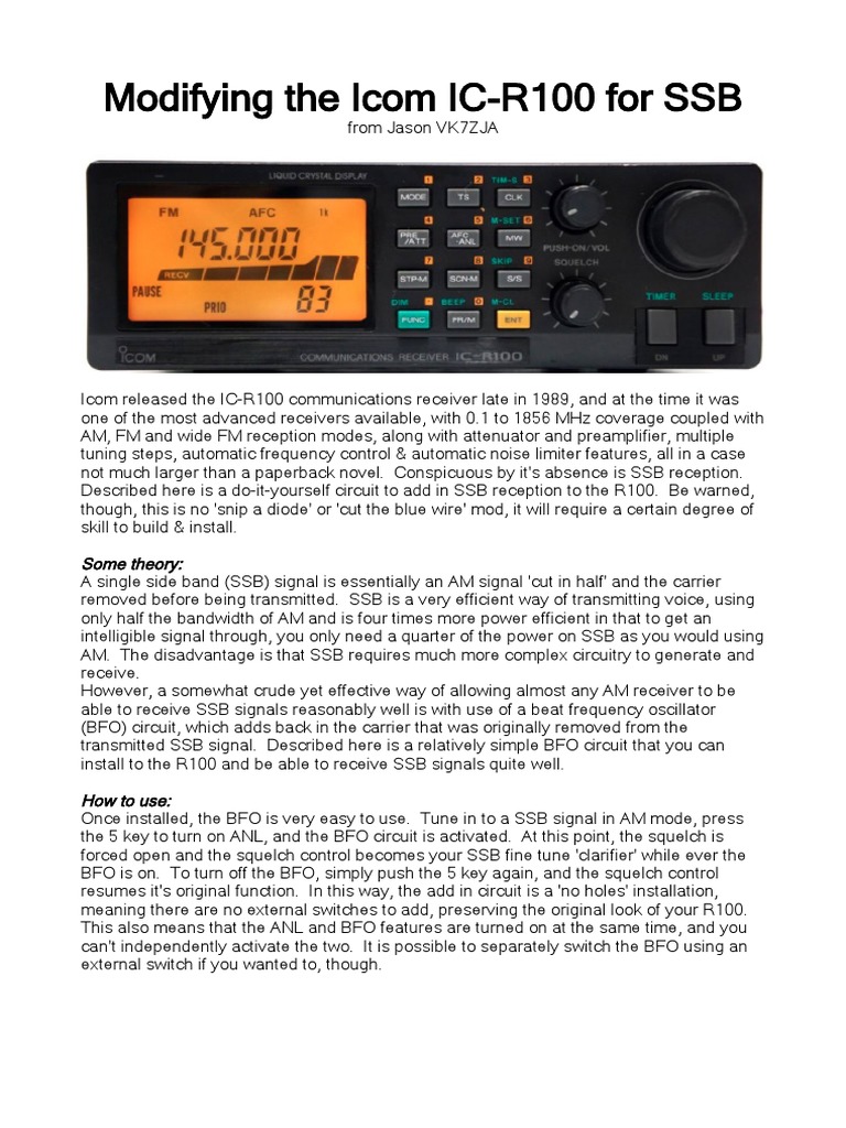 IC-R100 SSB Modification | PDF | Electrical Connector | Electronic Circuits