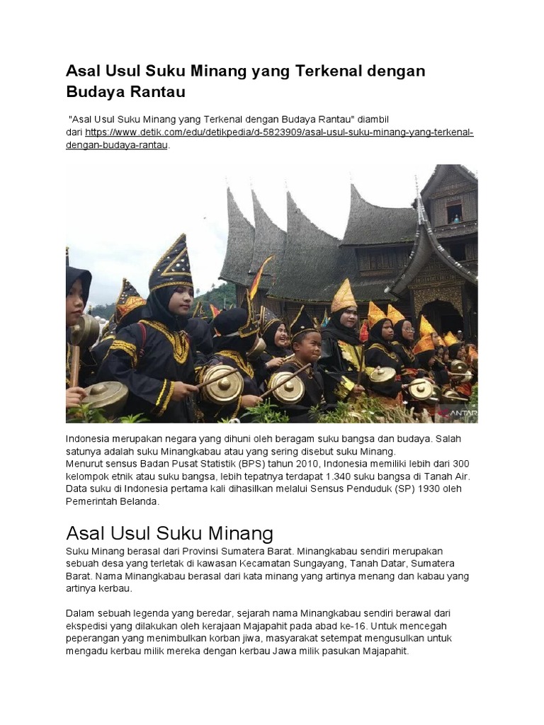 Asal Usul Suku Minang Yang Terkenal Dengan Budaya Rantau | PDF