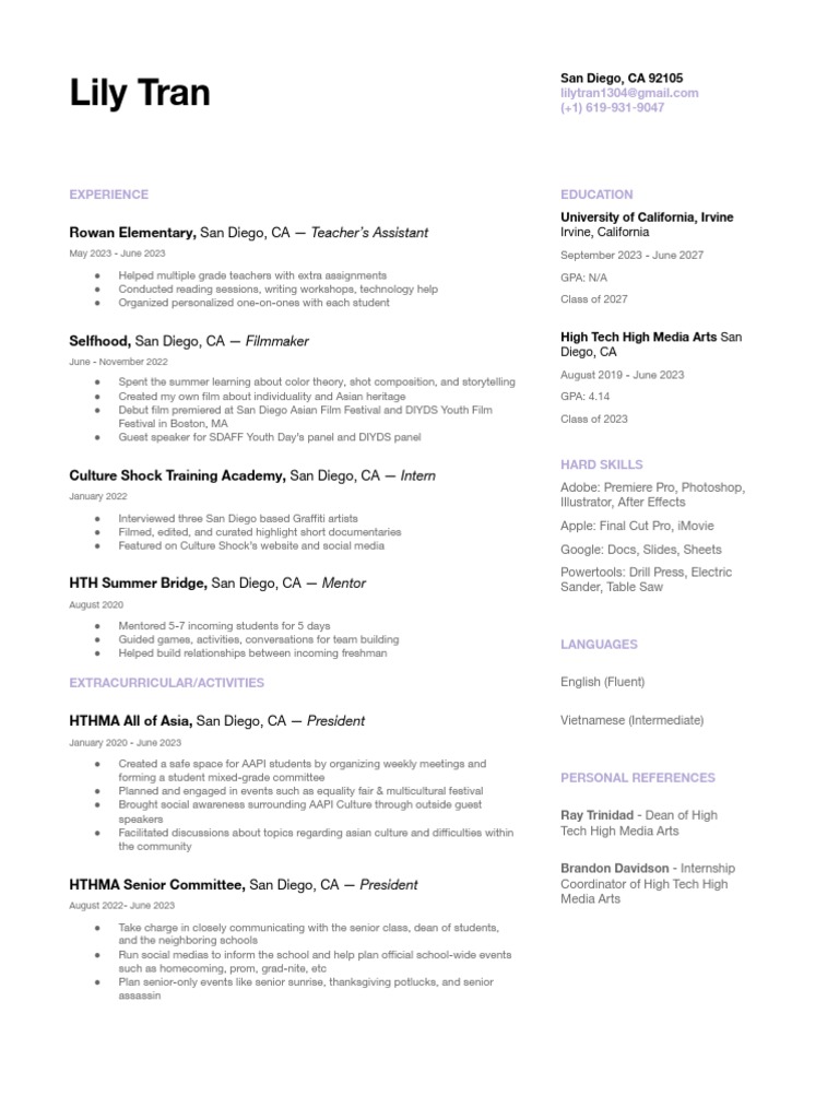 Lily Tran - Resume 1 | PDF | Communication