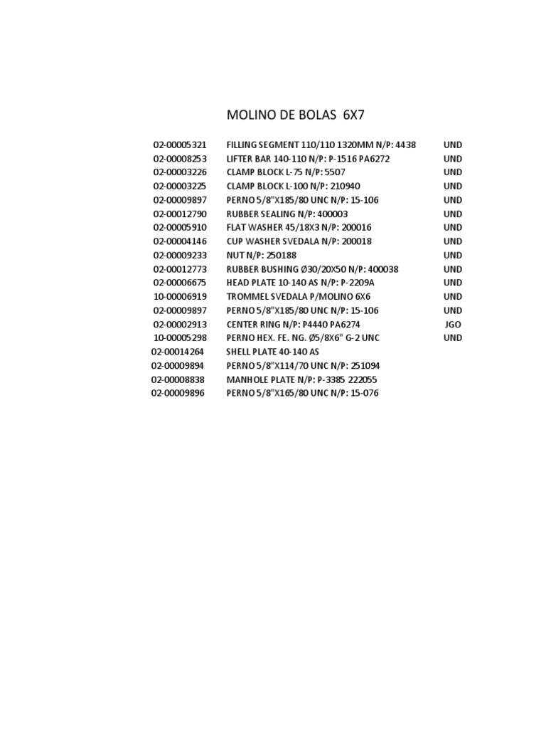 Molino 6X7 | PDF | Tecnología